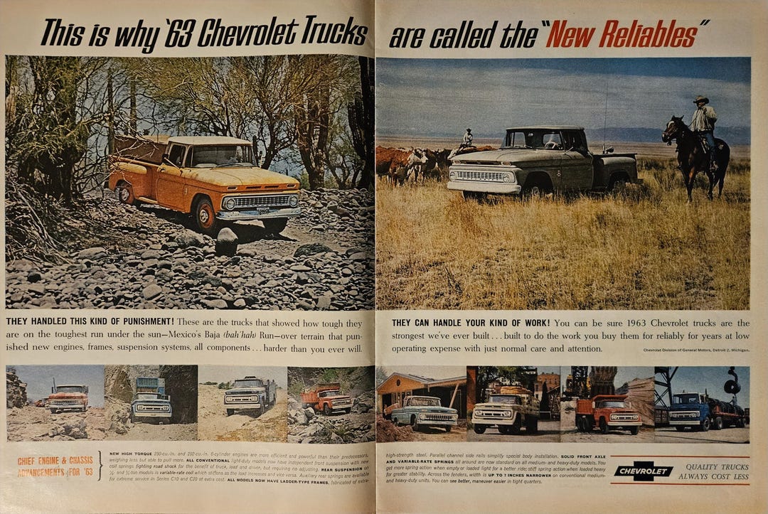 1963 Chevrolet Trucks Vintage Print Ad Retro Decor - Etsy