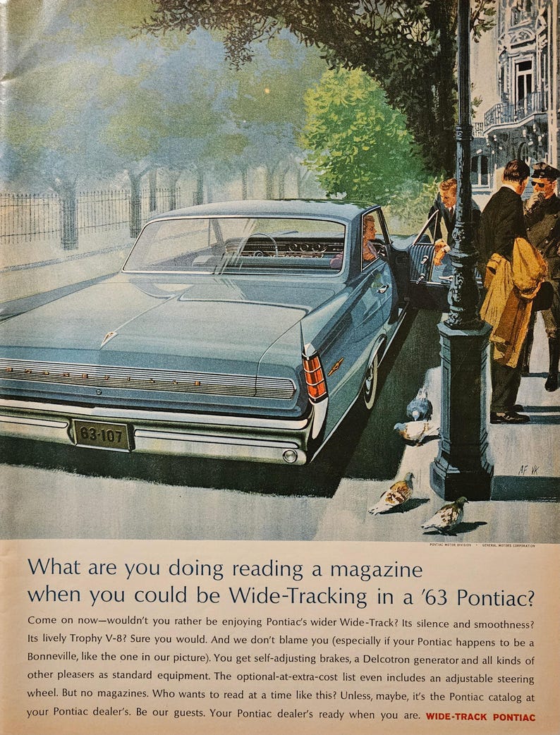 Vintage 1963 Pontiac Print Ad // 1960s // Retro Decor - Etsy