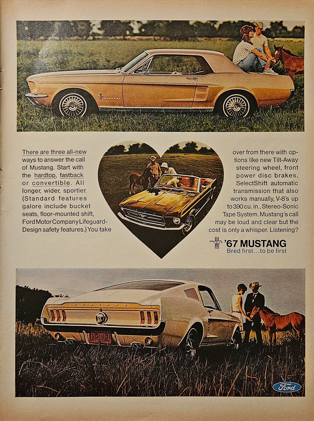 1967 Ford Mustang Vintage Print Ad // 1960s // Retro Decor - Etsy