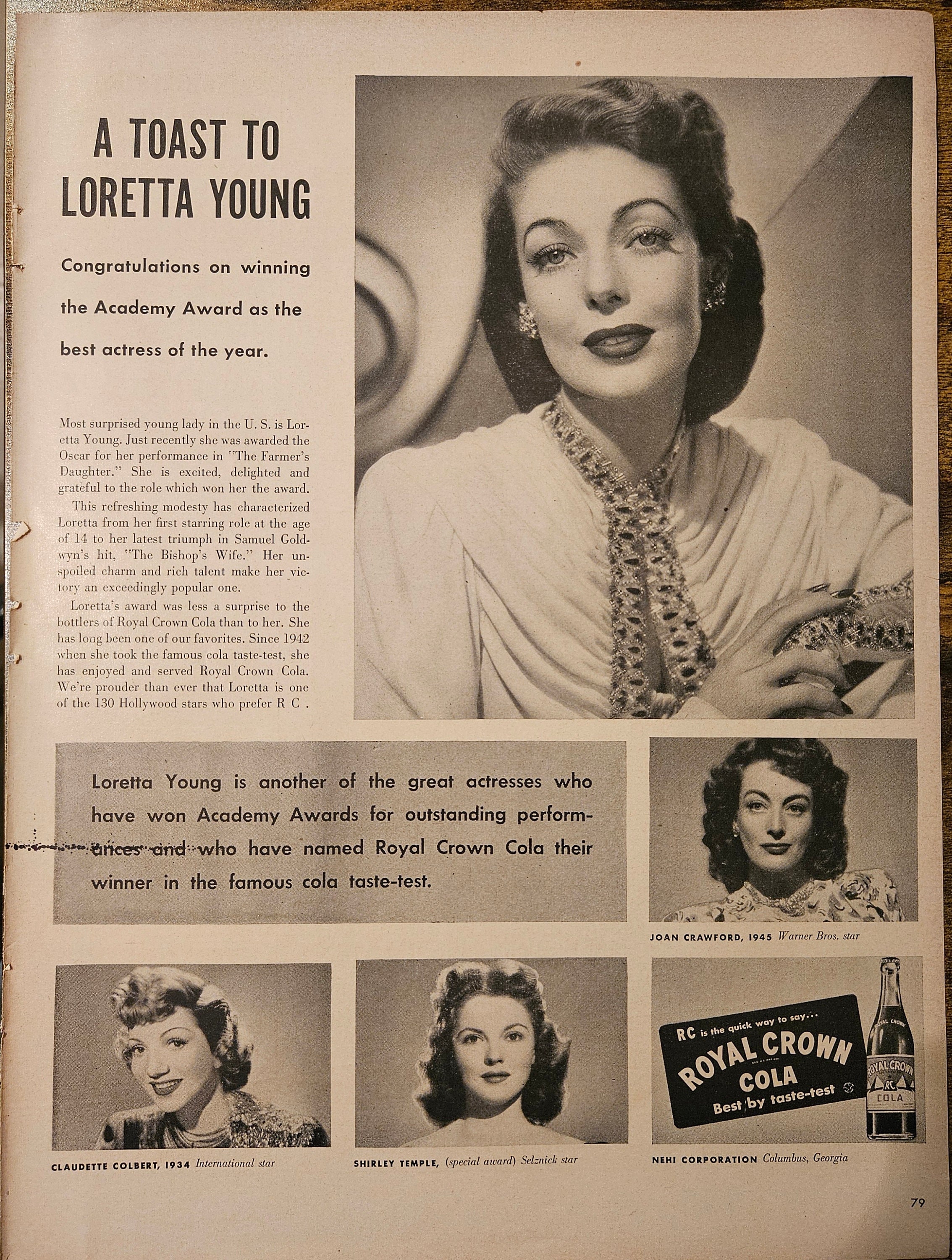 Loretta Young RC Cola Vintage Print Ad // 1940s // Retro Decor - Etsy