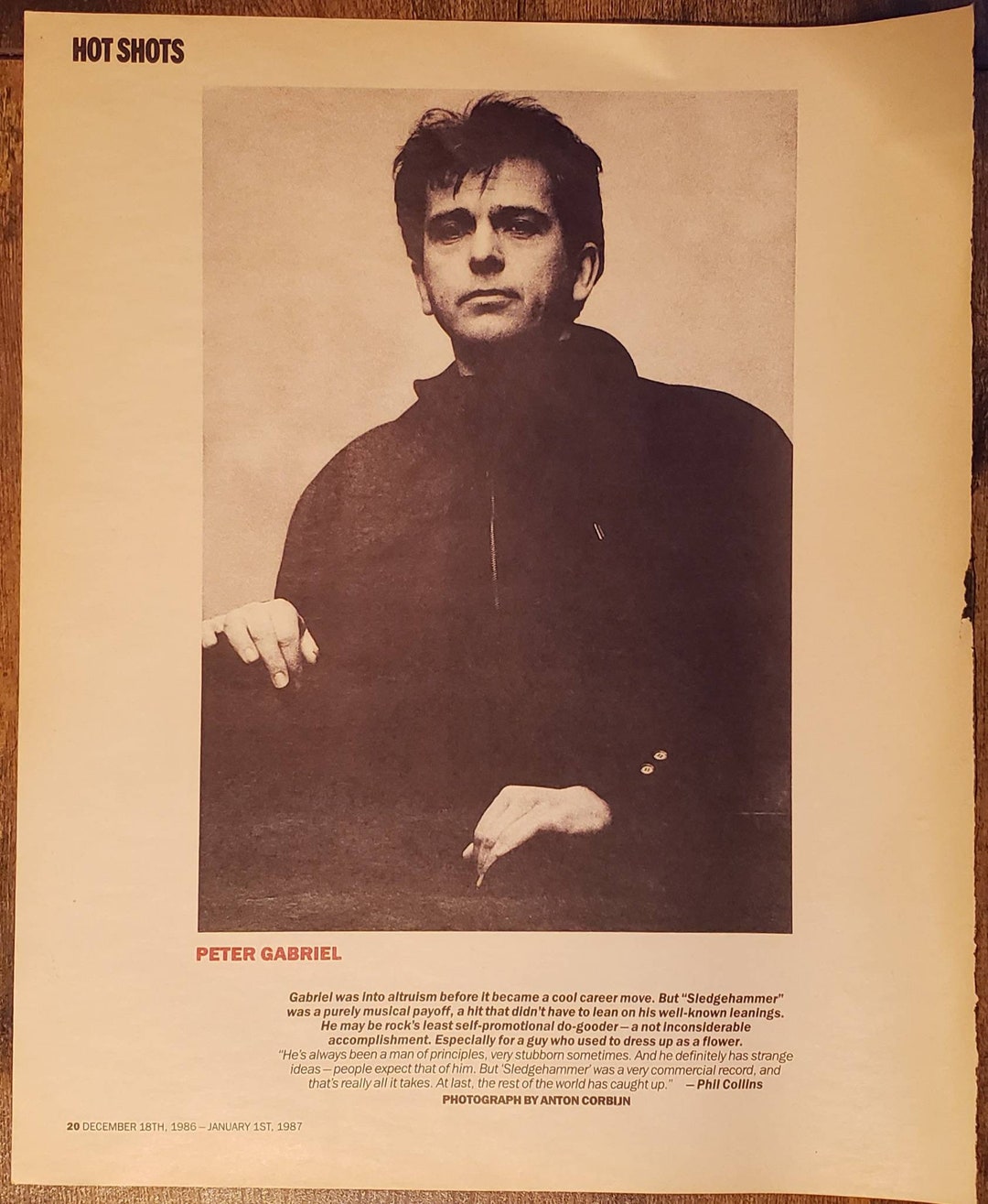 Vintage Peter Gabriel Magazine Photo // 1987 // Retro Design - Etsy