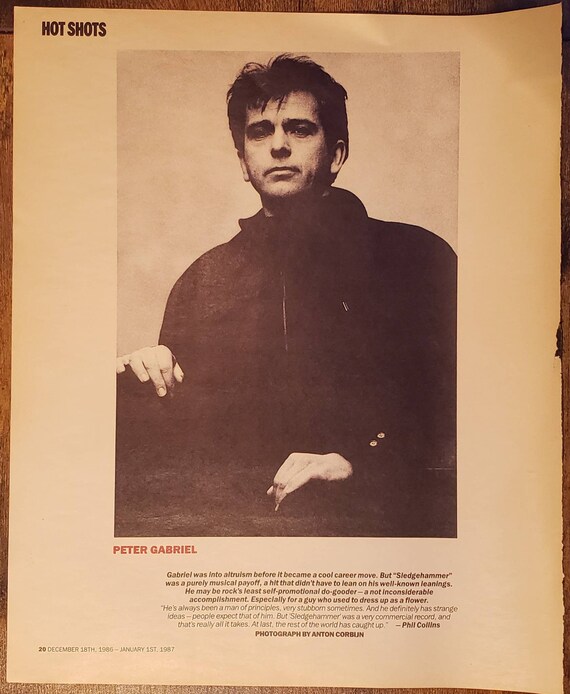 Vintage Peter Gabriel Magazine Photo // 1987 // Retro Design | Etsy
