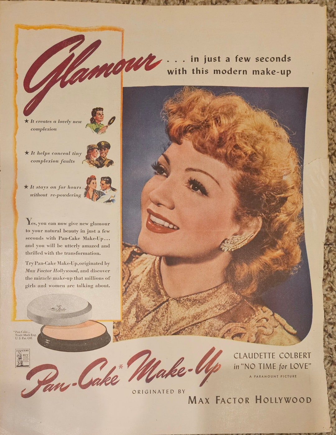 Claudette Colbert Max Factor Cosmetics Ad // 1940s // Retro - Etsy