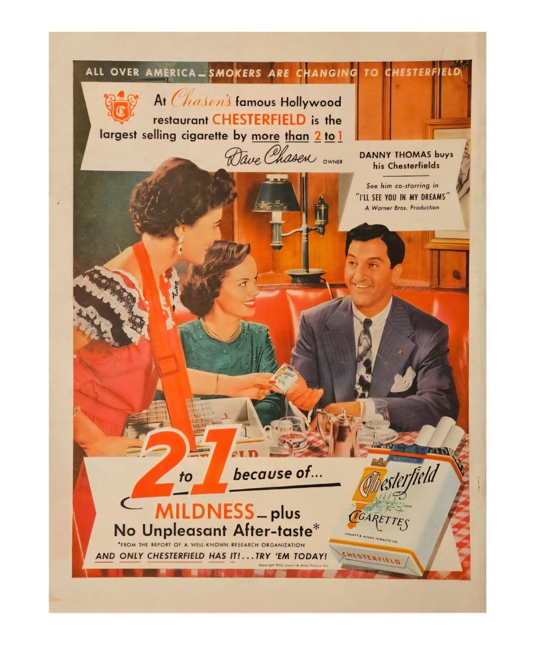 Danny Thomas Chesterfield Cigarettes Vintage Print Ad // 1950s // Retro ...