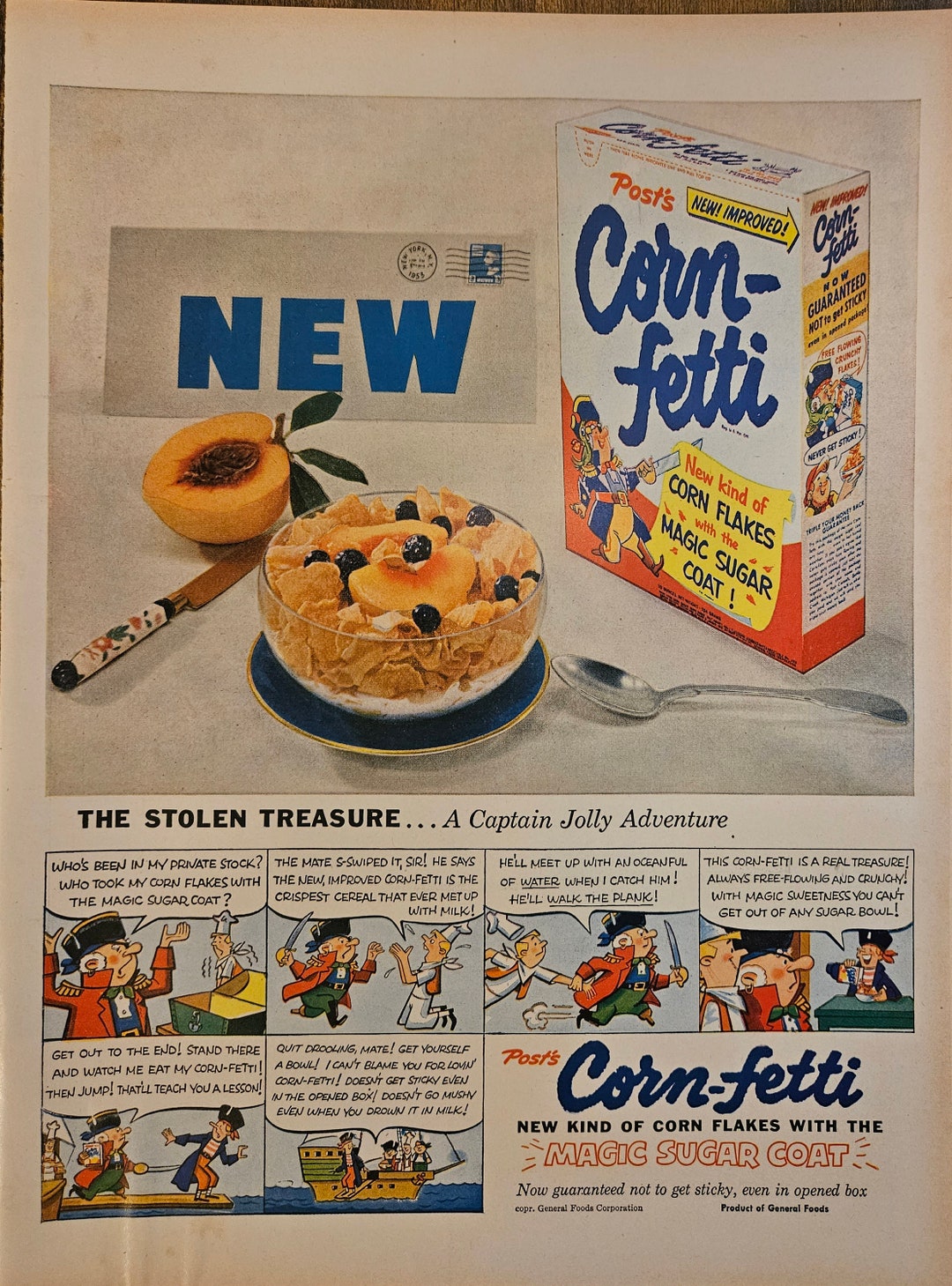 Vintage Corn-fetti Corn Flakes Ad // 1950s// Retro Decor - Etsy
