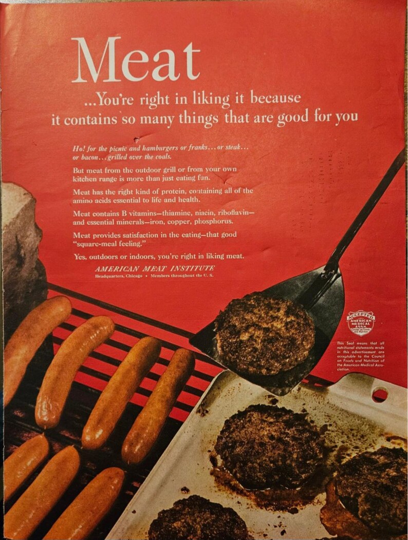 Vintage American Meat Institute Ad // 1960s // Retro Decor - Etsy