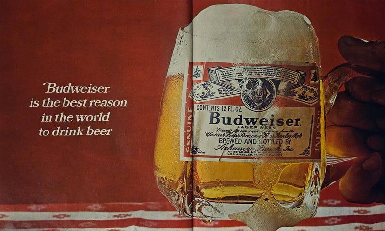 Vintage Budweiser Beer Print Ad 1960s Retro Decor - Etsy
