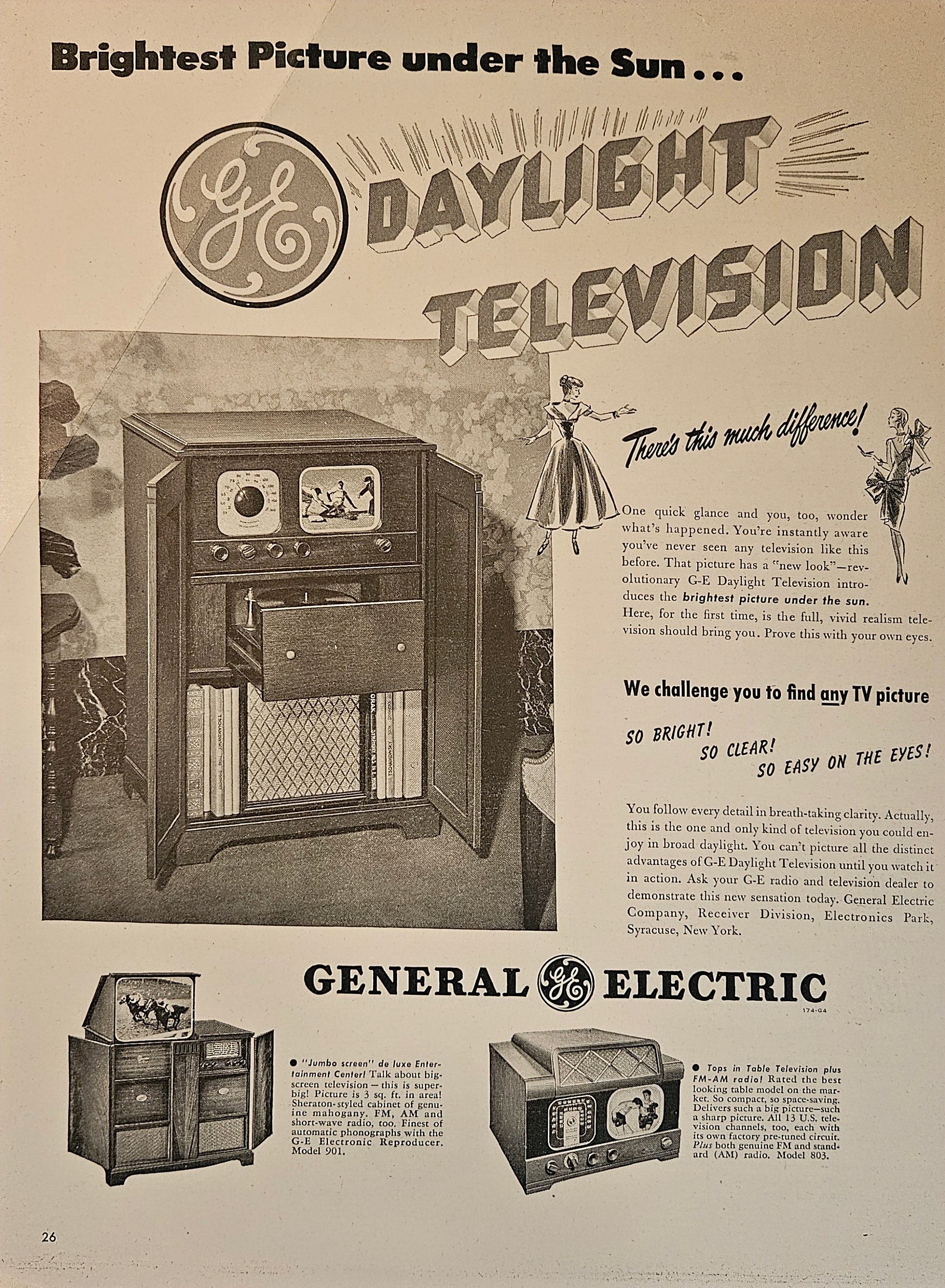 General Electric Daytime Television Vintage Print Ad // 1940s // Retro ...
