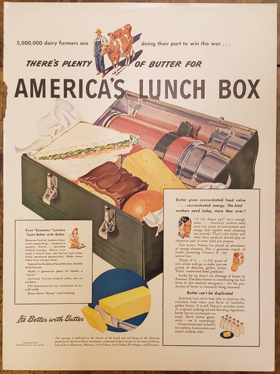 Vintage Butter Ad // 1942 // American Dairy Association // Retro Decor ...