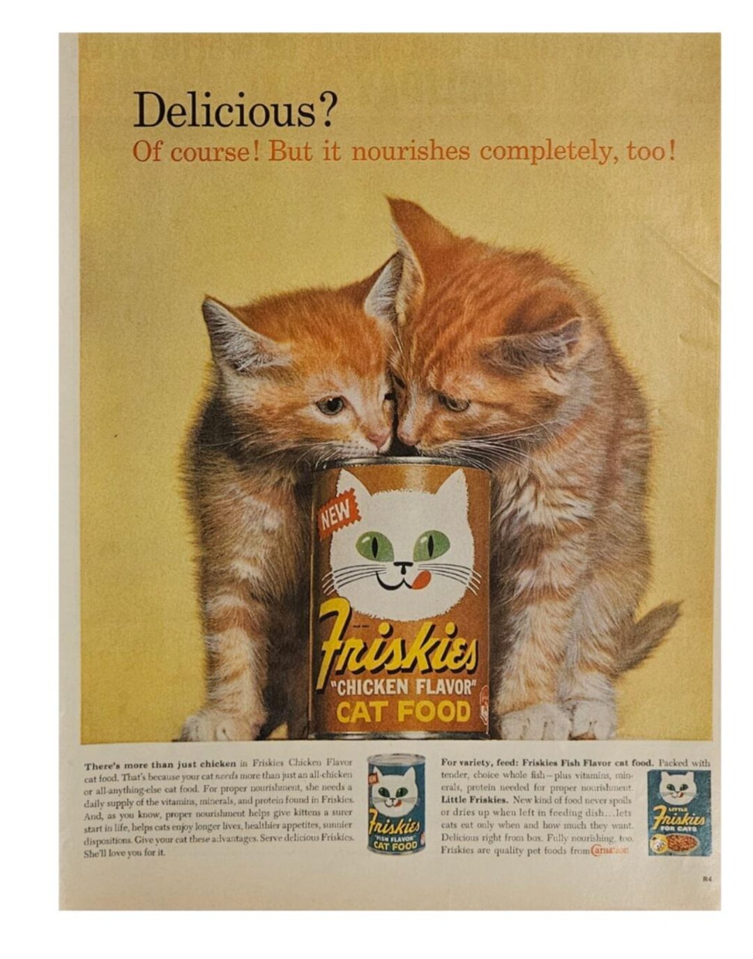 Vintage Friskies Cat Food Ad 1960s Retro Decor - Etsy