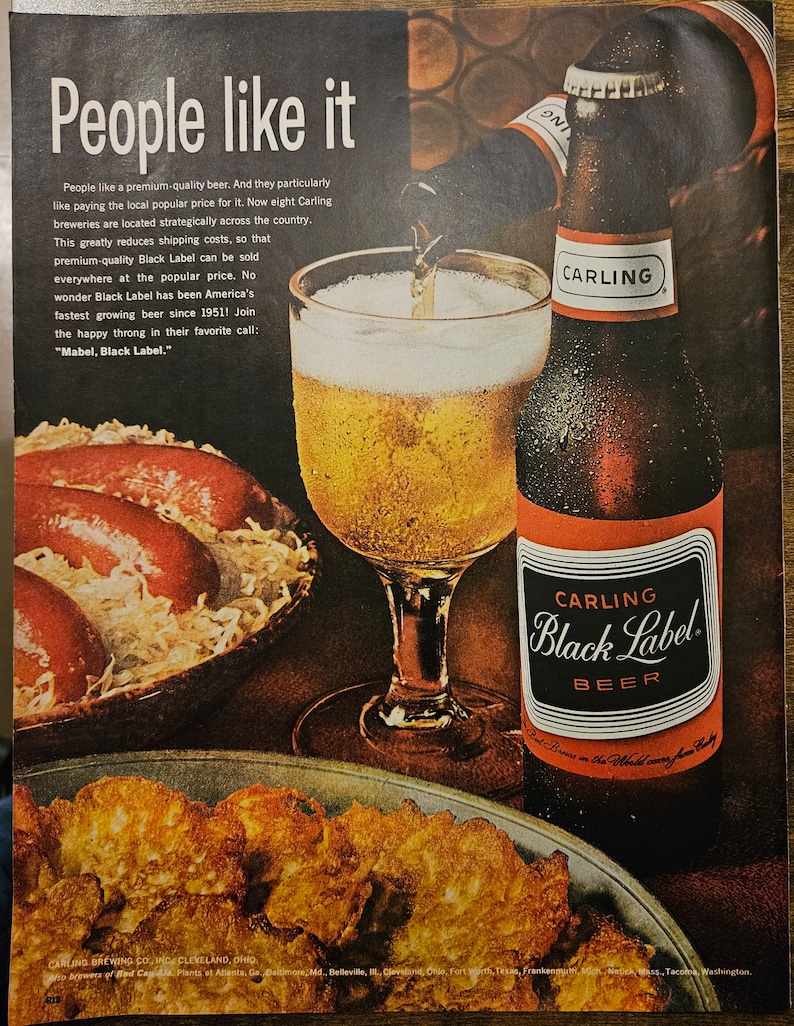 Vintage Carling Black Label Beer Ad // 1960s // Retro Decor - Etsy