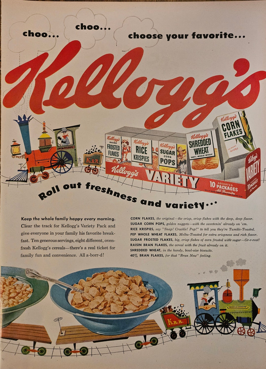 Vintage Kellogg's Breakfast Cereal Print Ad // 1950s // Retro Decor - Etsy