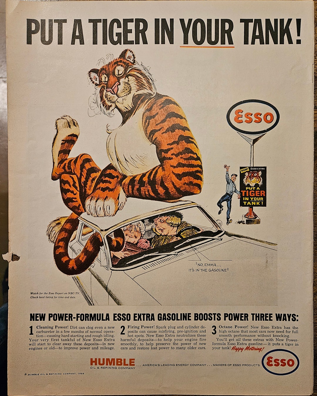 Esso Tiger in Your Tank Vintage Print Ad // 1960s // Retro Decor - Etsy