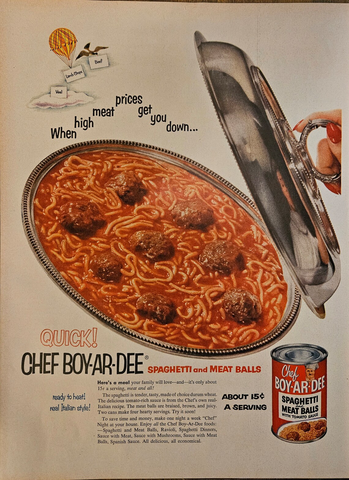 Vintage Chef Boy-ar-dee Spaghetti and Meatballs Ad // 1950s // Retro ...