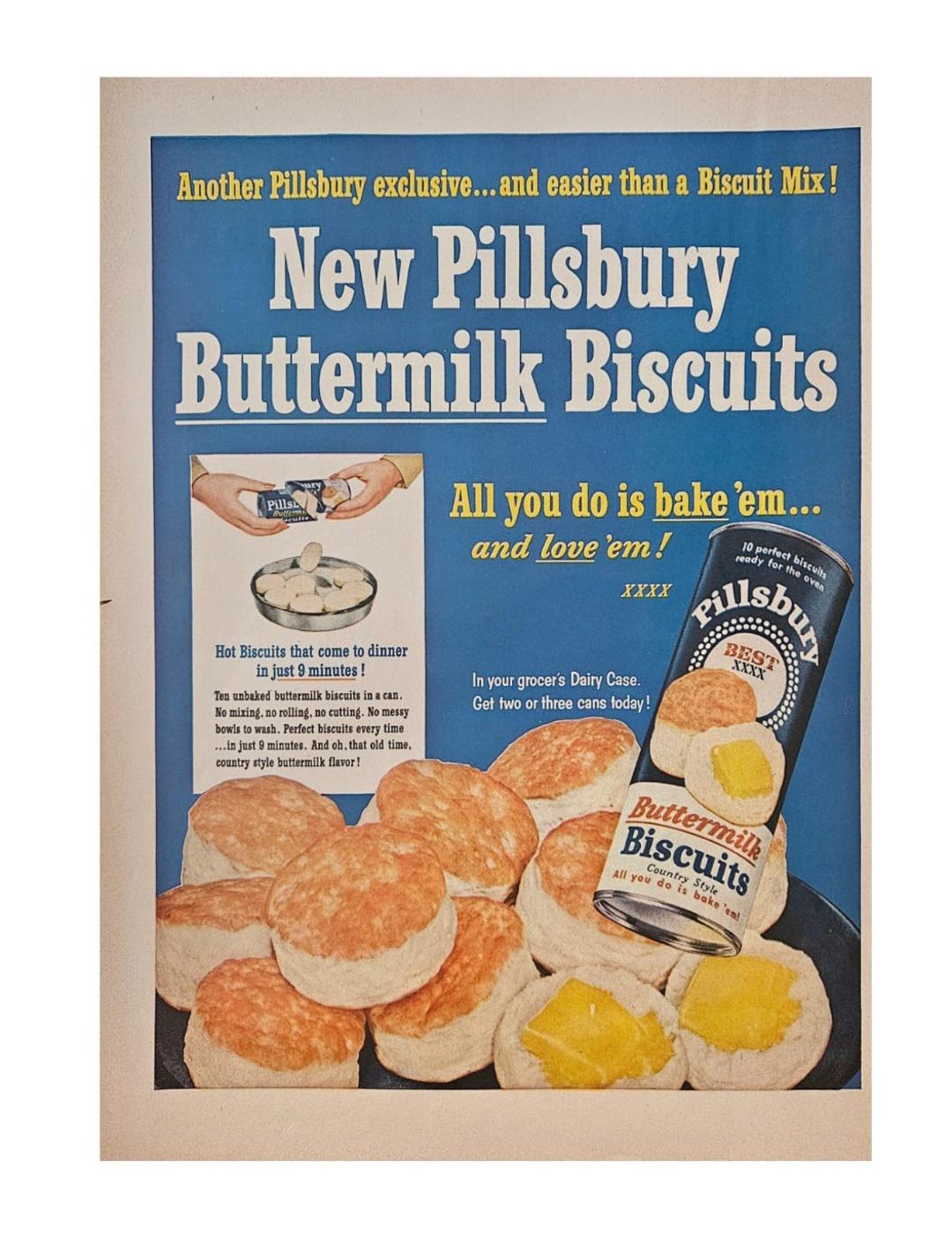 Pillsbury Buttermilk Biscuits Vintage Print Ad 1950s Retro Decor - Etsy
