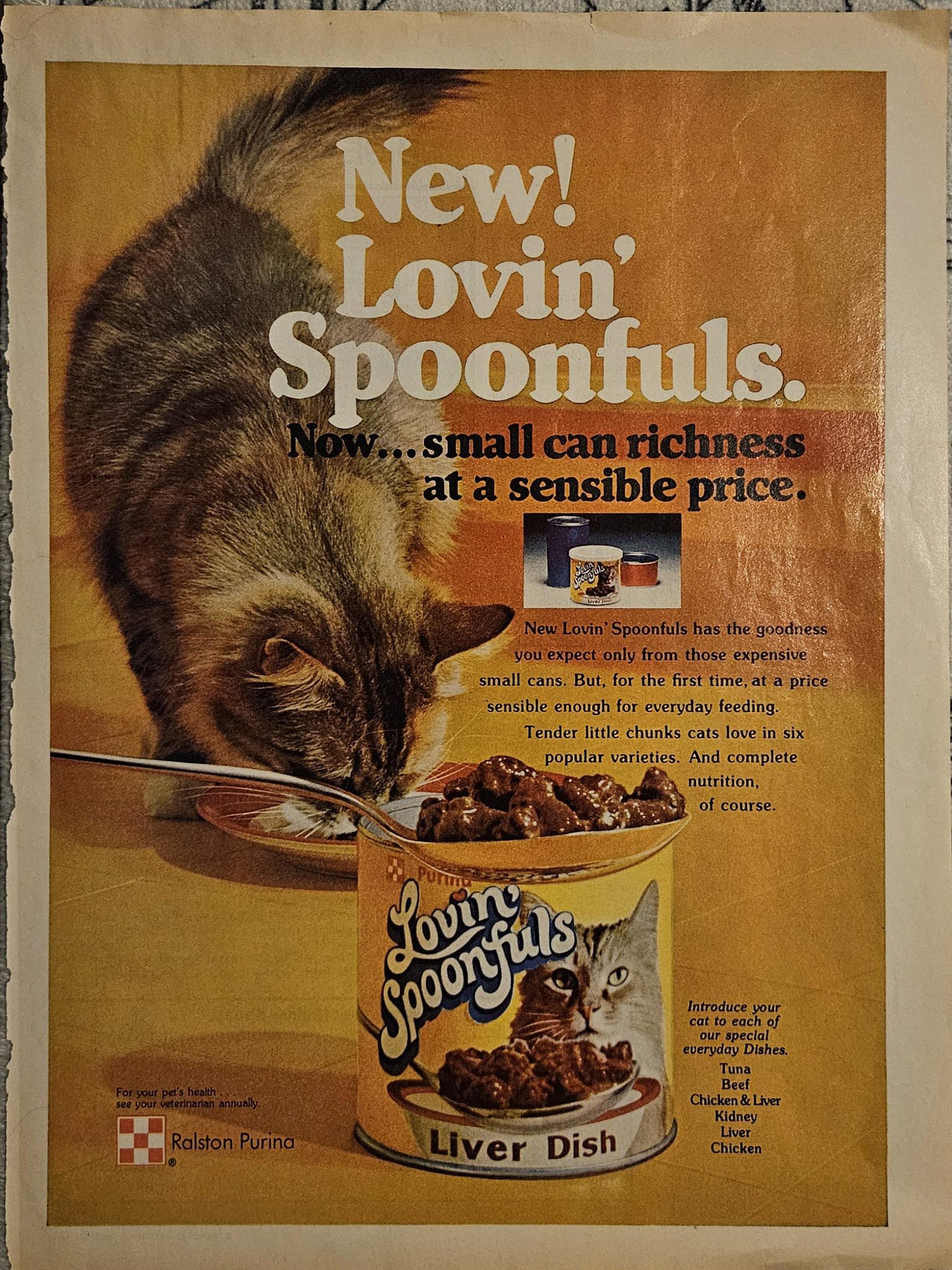 Vintage Lovin' Spoonfuls Cat Food Ad 1970s Retro Decor - Etsy