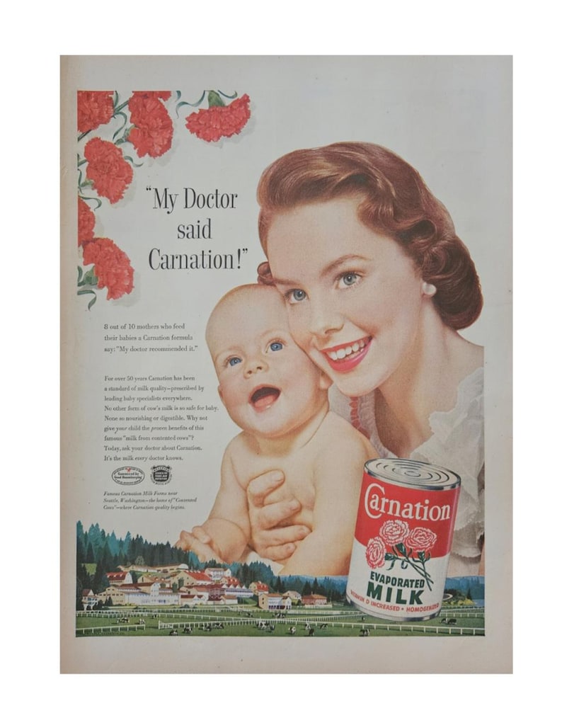 Carnation Evaporated Milk Vintage Print Ad 1950s Retro Decor - Etsy