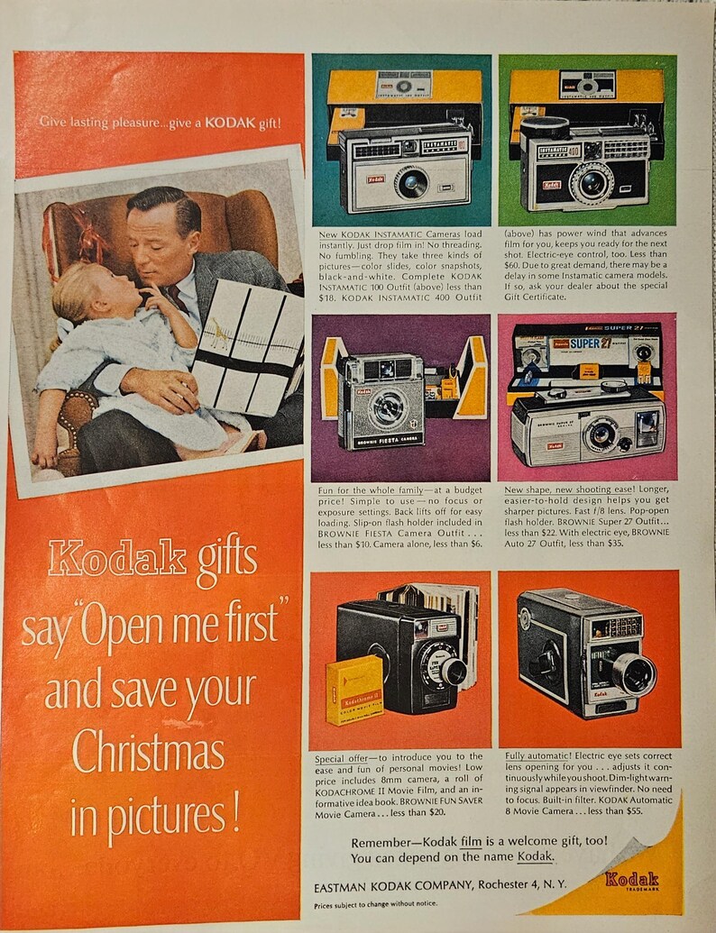 Vintage Kodak Camera Print Ad 1960s Retro Decor - Etsy