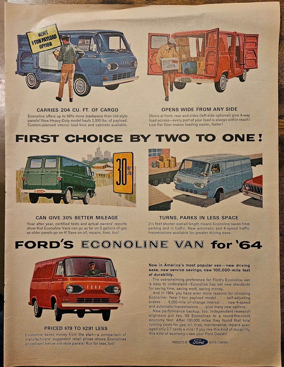 Ford Econoline Van Vintage Print Ad // 1960s // Retro Decor - Etsy