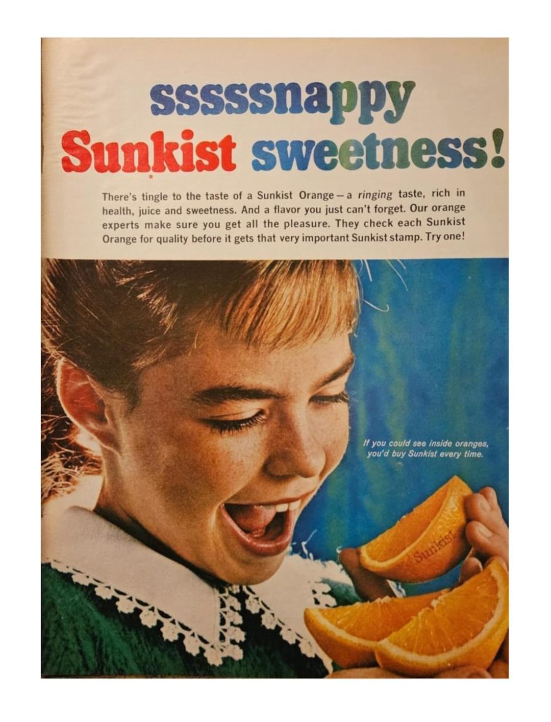 Sunkist Oranges Vintage Print Ad 1960s Retro Decor - Etsy