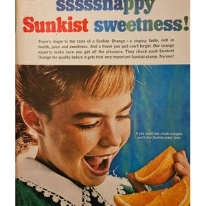 Sunkist Oranges Vintage Print Ad 1960s Retro Decor - Etsy