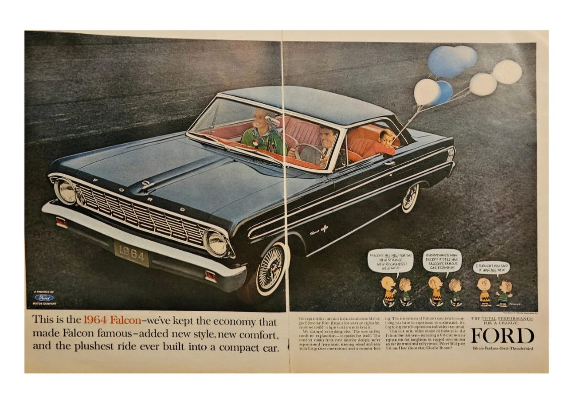 Vintage 1964 Ford Falcon Print Ad Charlie Brown Linus Van Pelt Peanuts ...