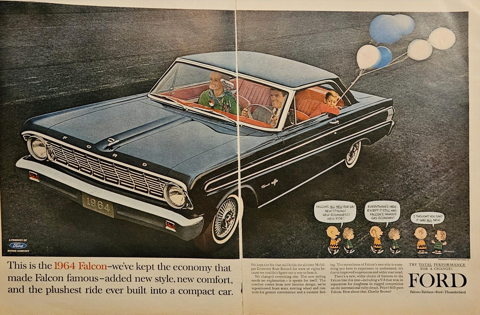 Vintage 1964 Ford Falcon Print Ad Charlie Brown Linus Van Pelt Peanuts ...