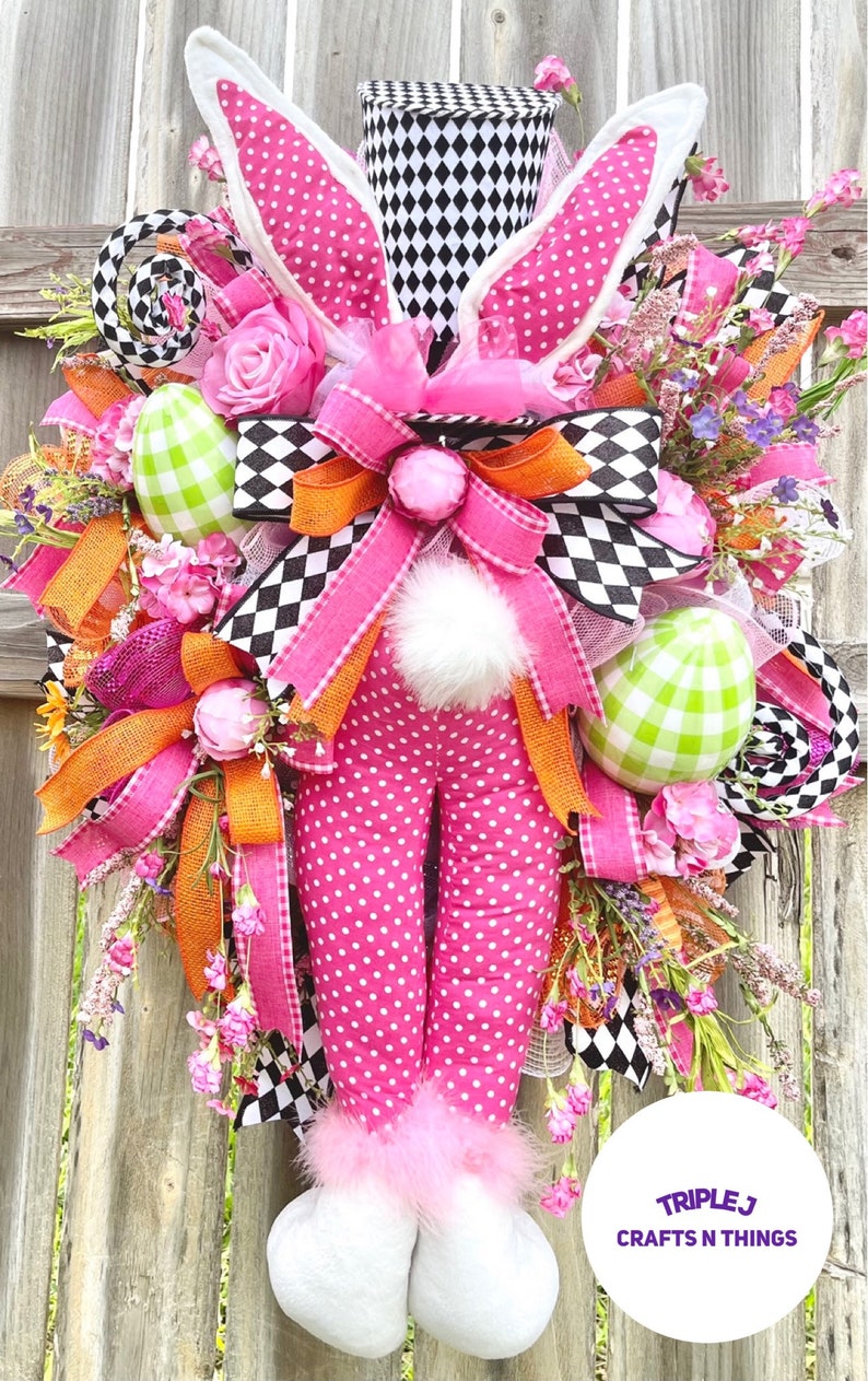 Mad Hatter Bunny Whimsical Easter Wreath Top Hat Bunny Door | Etsy