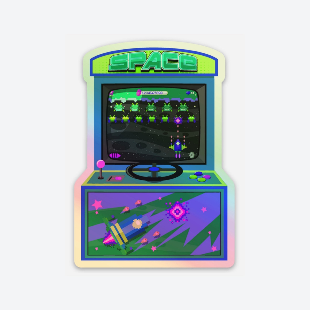 Green Retro Style Space Arcade Game Holographic Stickers - Etsy