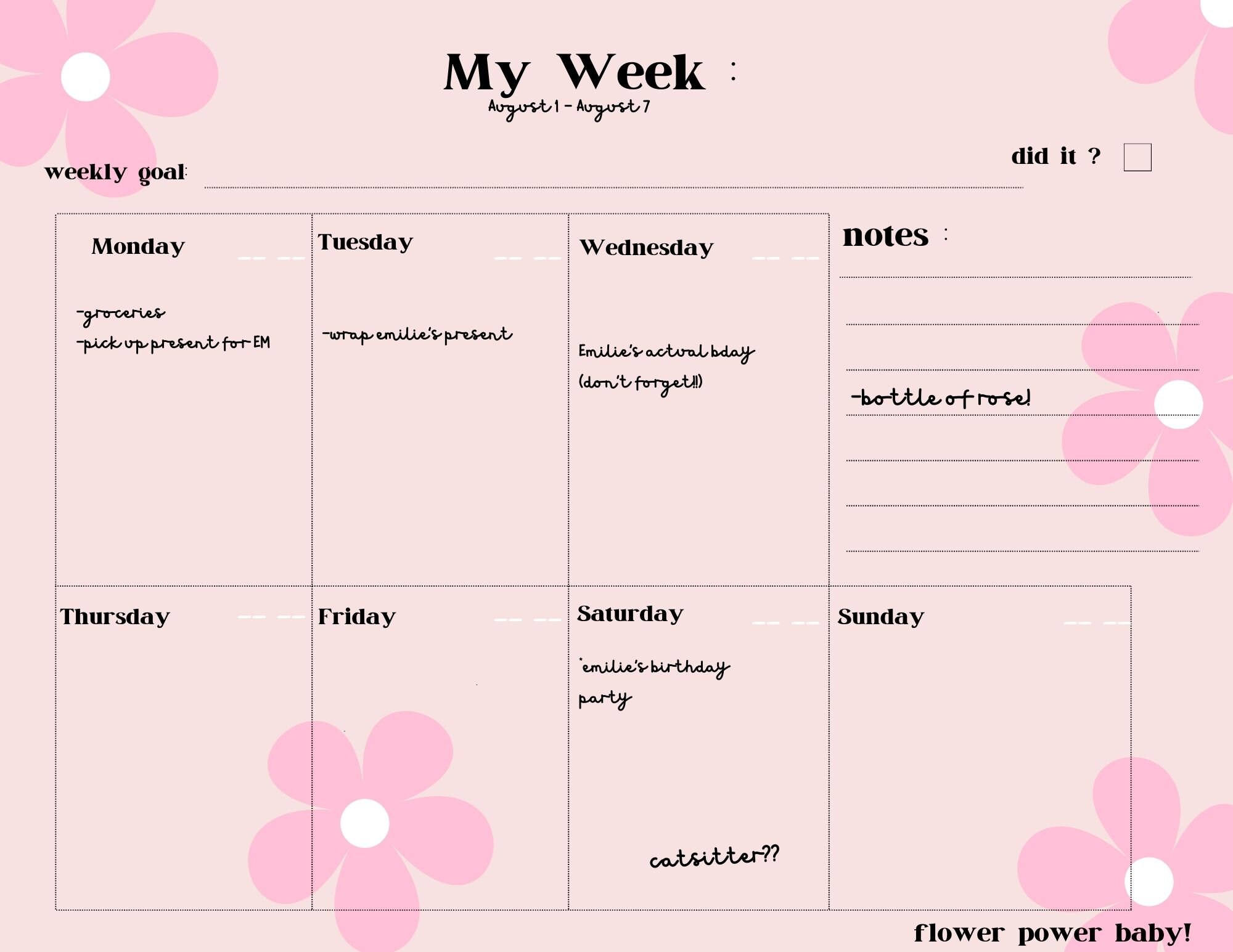 Weekly Planner Printable Flower Power Baby - Etsy