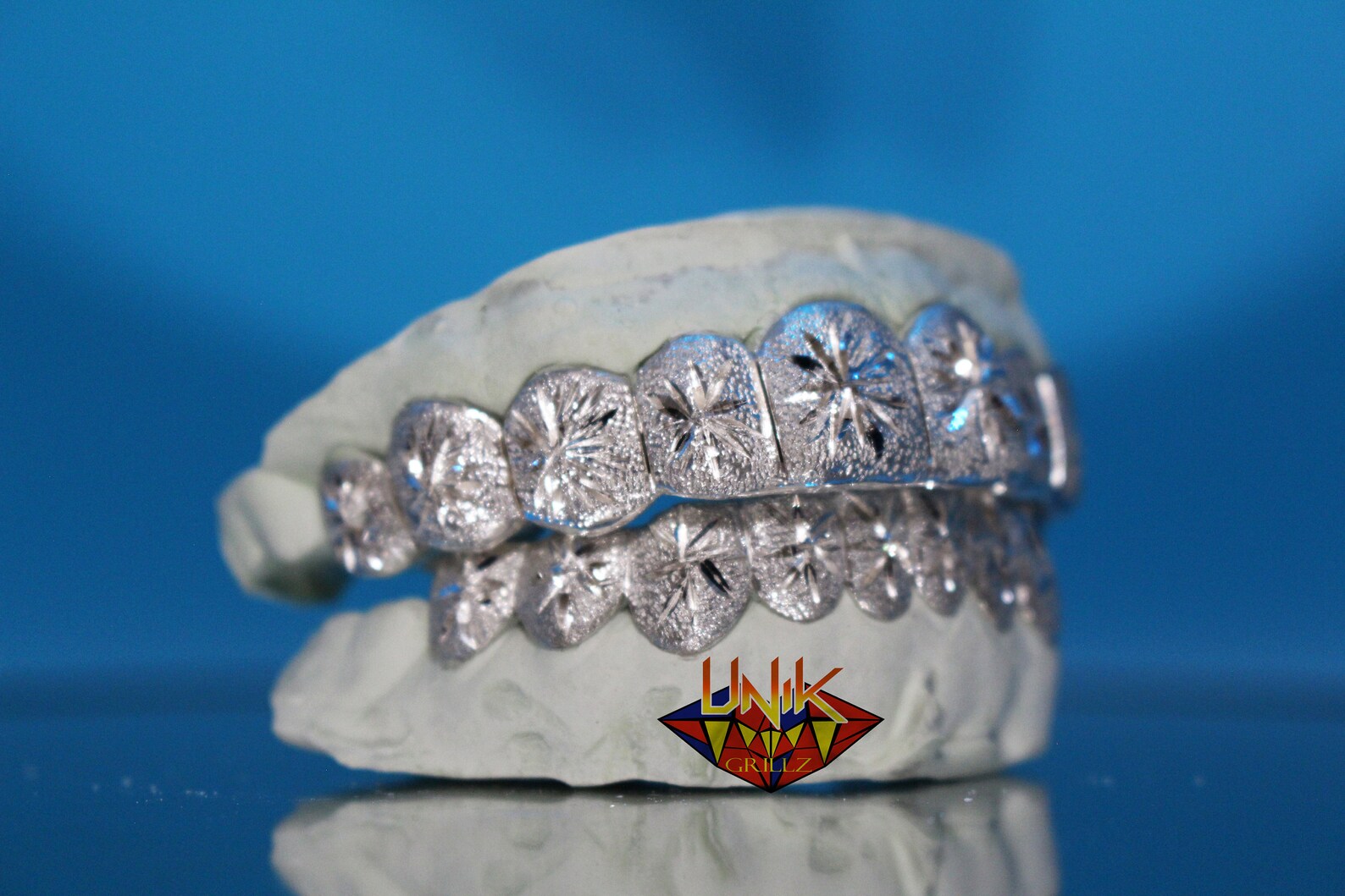 Custom Grillz With Sunburst Cuts and Diamond Dust - Etsy