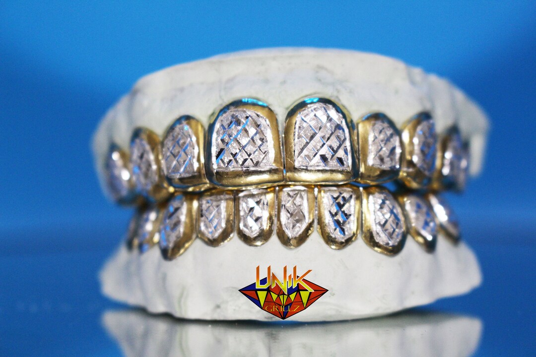 Custom Grillz With Boxed, White Diamond Dust and Diamond Cuts - Etsy