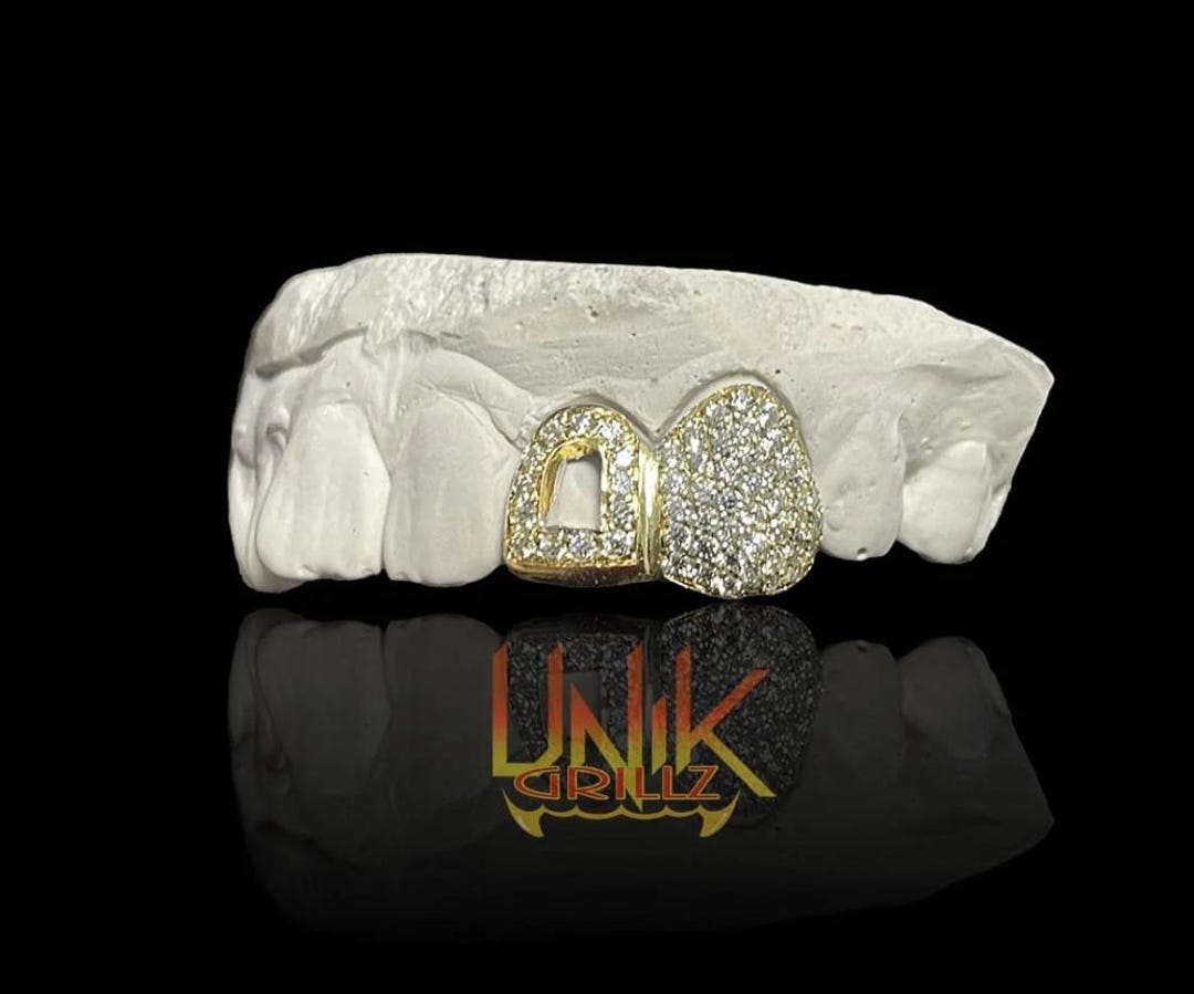 Custom Grillz Double Caps With Moissanite Honeycomb Setting - Etsy