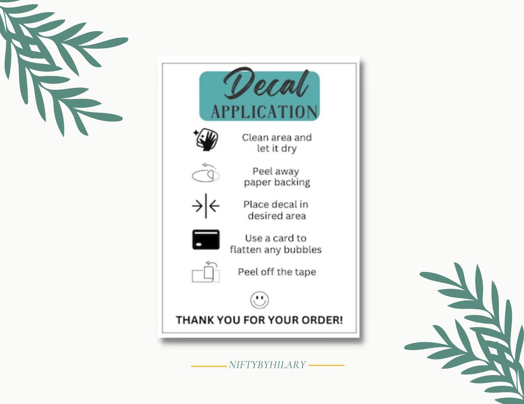 Decal Instructions, Printable Vinyl Instructions, Small Business Owner Printable Cards for Decal ...