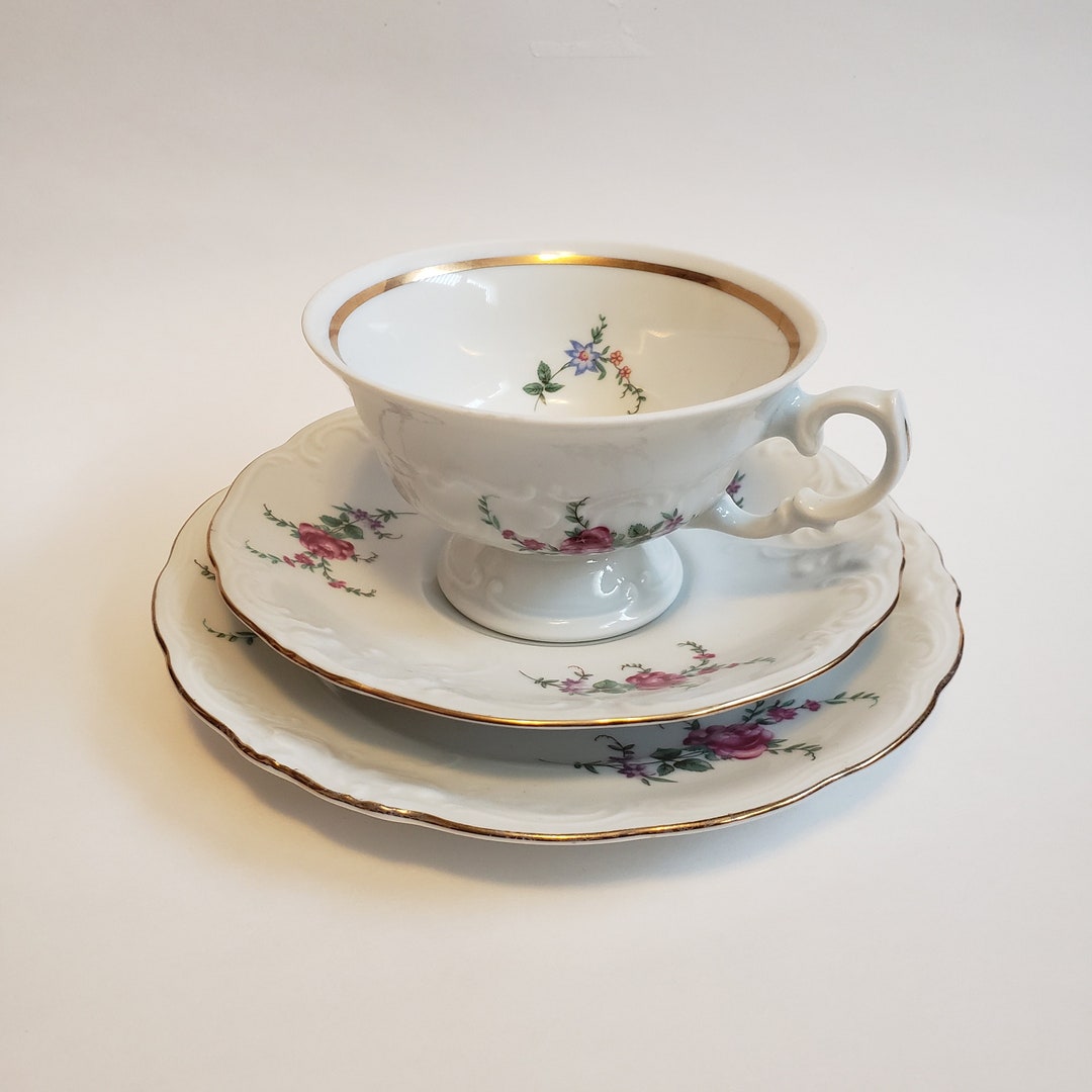 Vintage Wawel Poland Rose Trio Teacup Set Bone China - Etsy