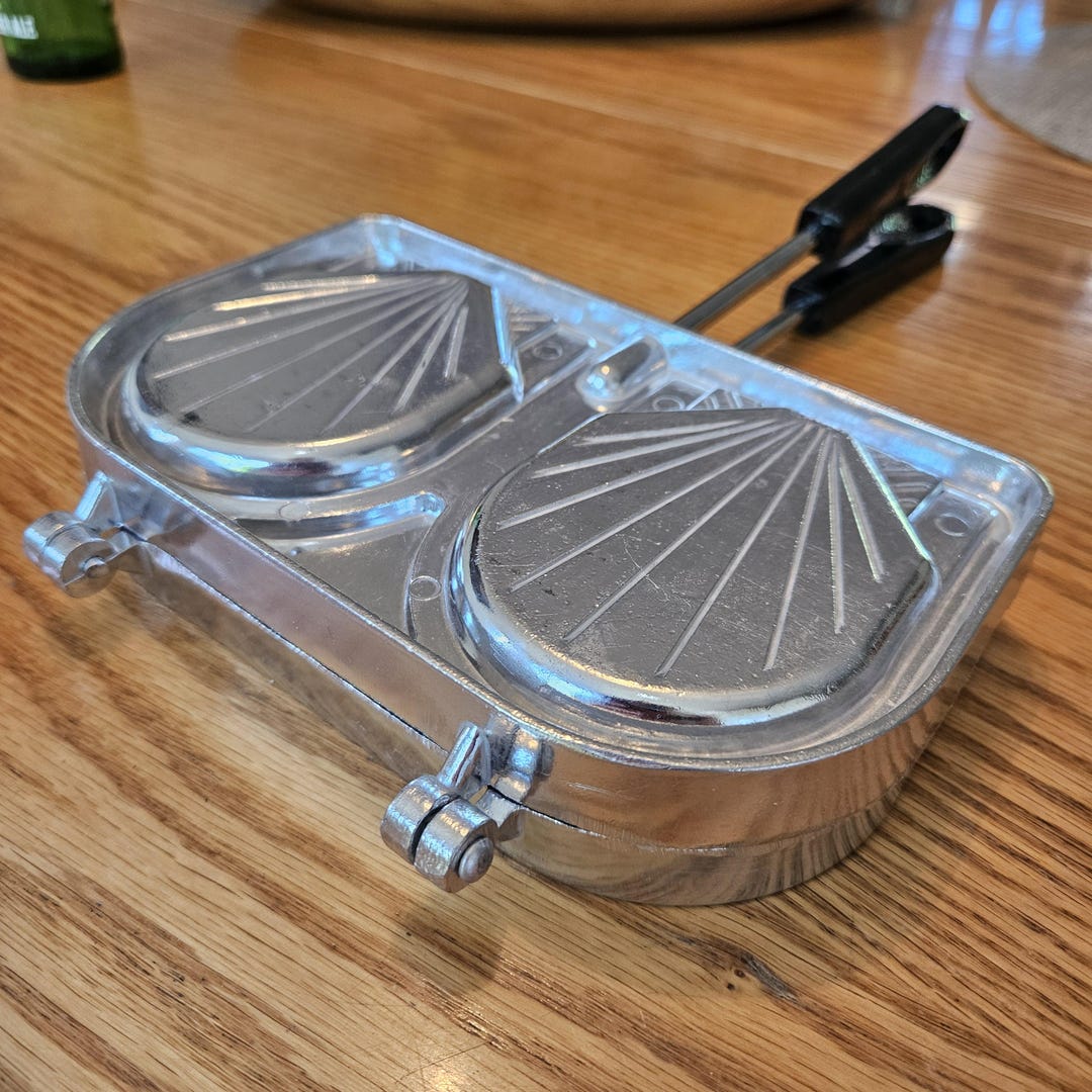 Vintage French Double Shell Sandwich Maker Press Panini Iron Aluminum ...
