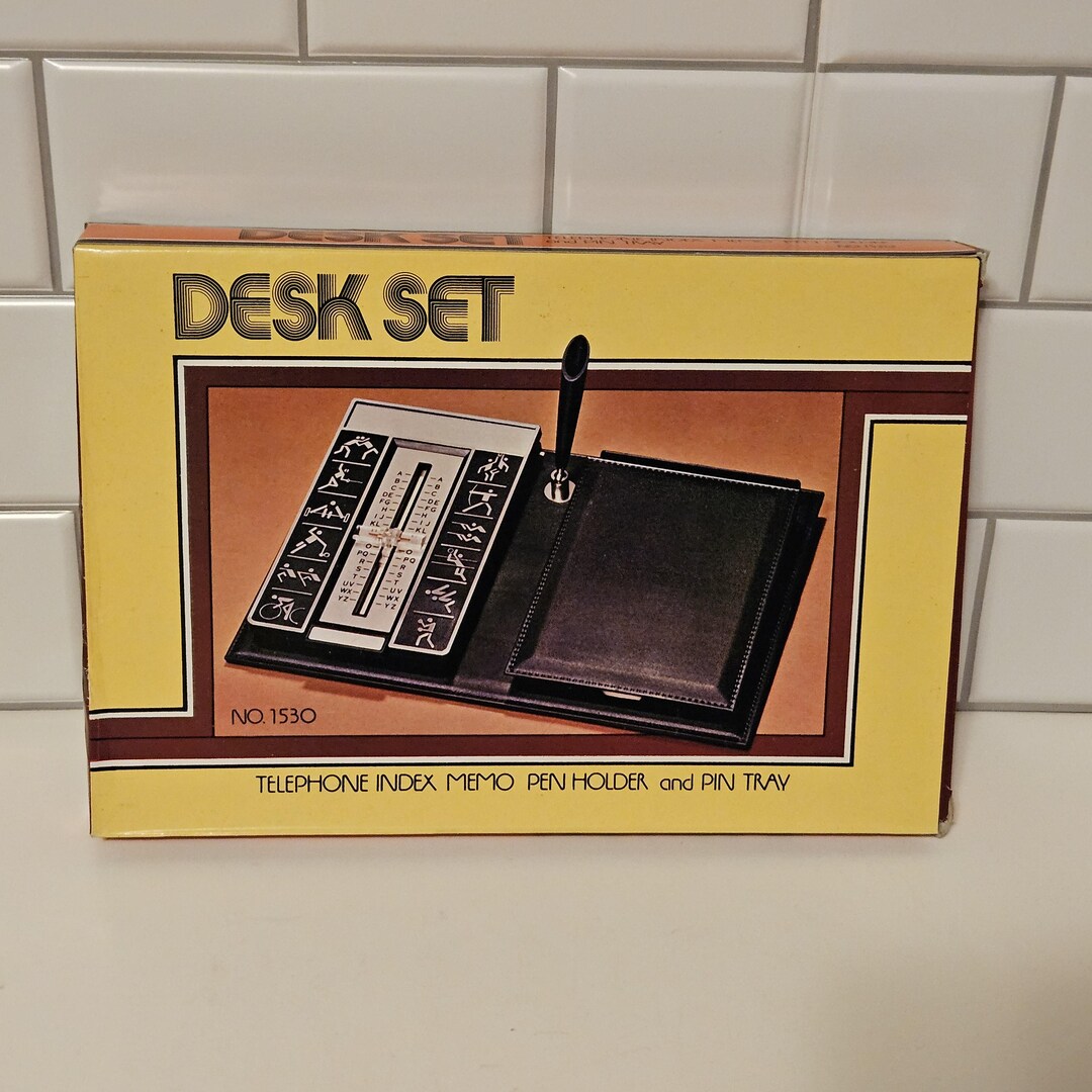 70s Desk Set Telephone Directory Memo Pen Holder Trays Olympic Sports ...