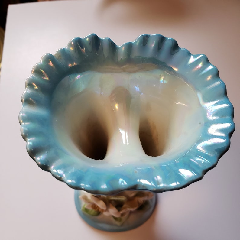 Vintage Lusterware Vase Made in Japan Blue White Flowers | Etsy