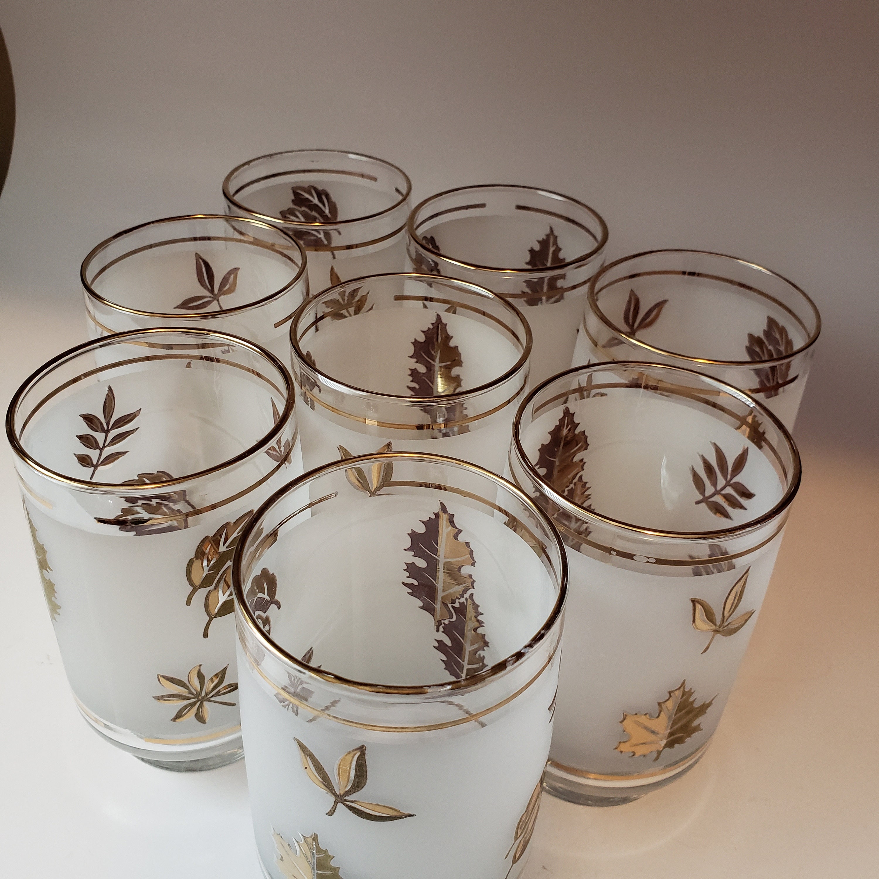 Set of 8 Mid Century Frosted Gold Leaf Cocktail Glasses - Etsy