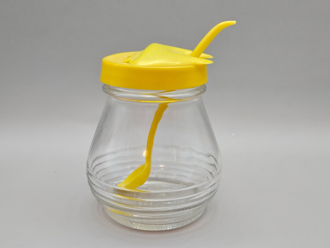 Vintage Androck Glass Condiment Server Yellow Lid & Spoon - Etsy