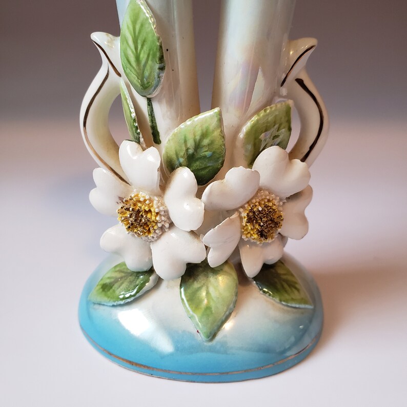 Vintage Lusterware Vase Made in Japan Blue White Flowers - Etsy