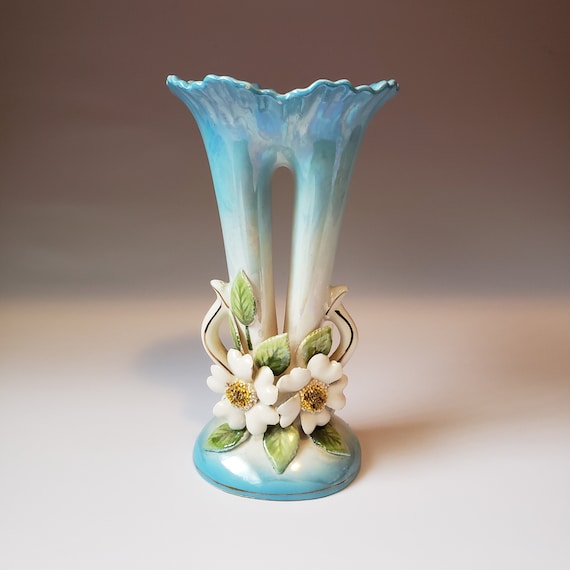 Vintage Lusterware Vase Made in Japan Blue White Flowers - Etsy Canada
