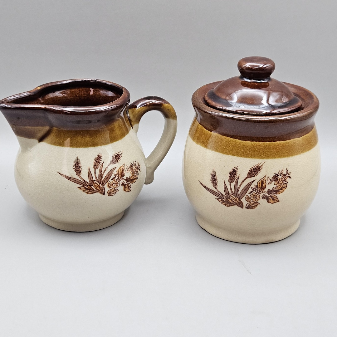 Vintage Harvest Wheat Stoneware Cream and Sugar Set - Etsy