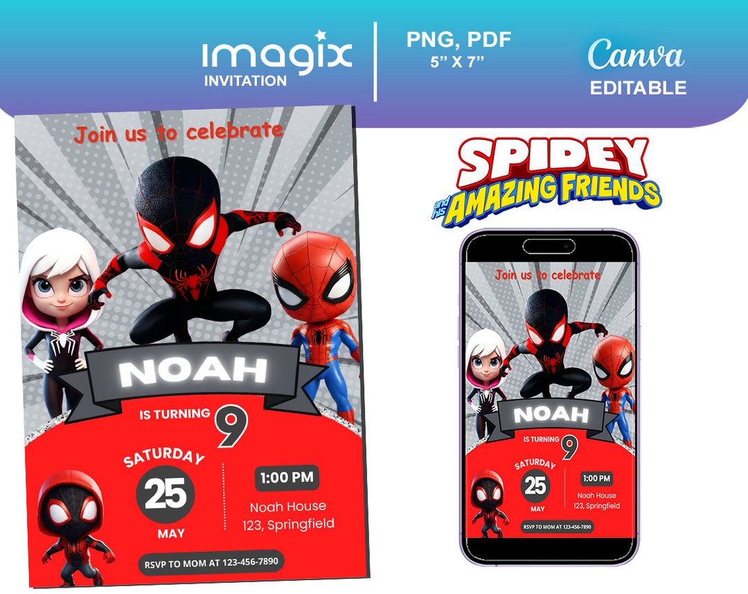 Invitation Spiderverse Canva Editable Template - Etsy
