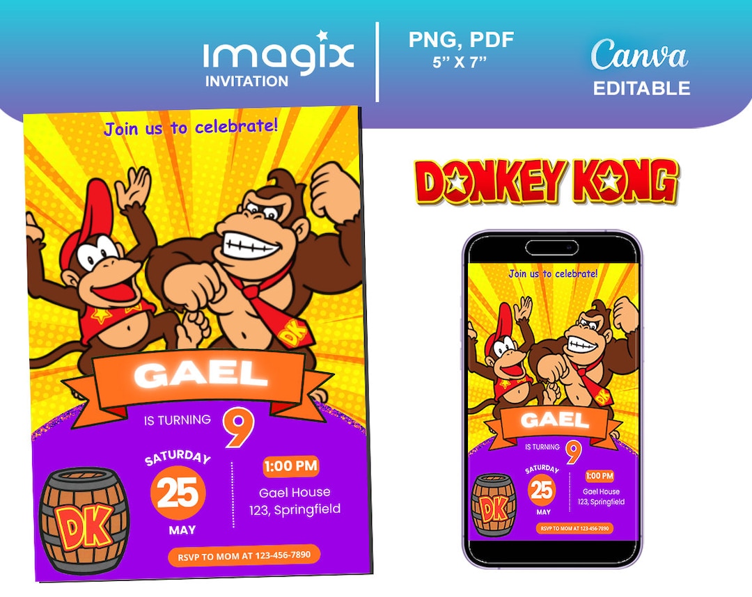 Donkey Kong Invitation Canvas Editable Template - Etsy
