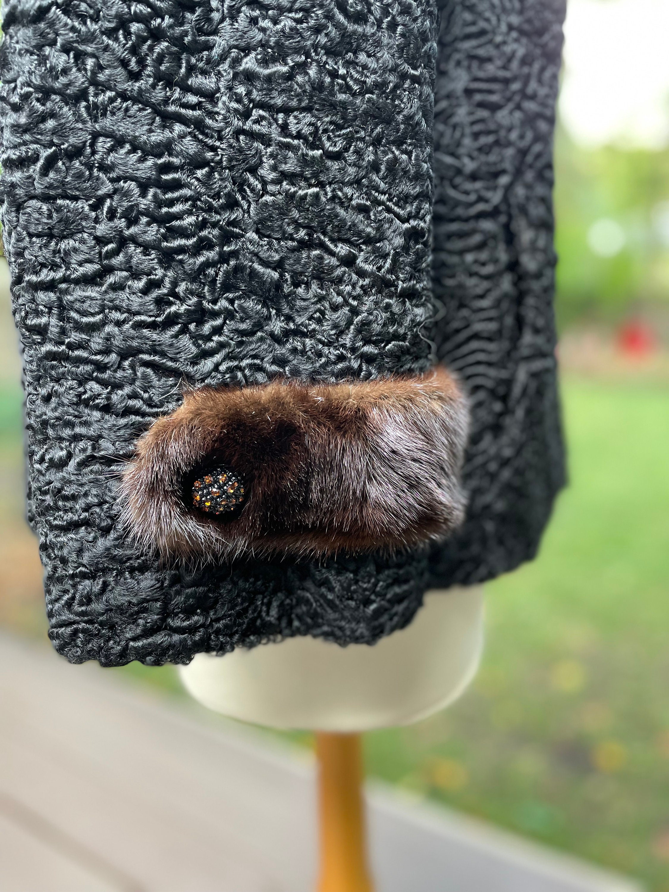 Vintage Black Persian Curly Lamb Fur Coat Mink Collar Wrist - Etsy