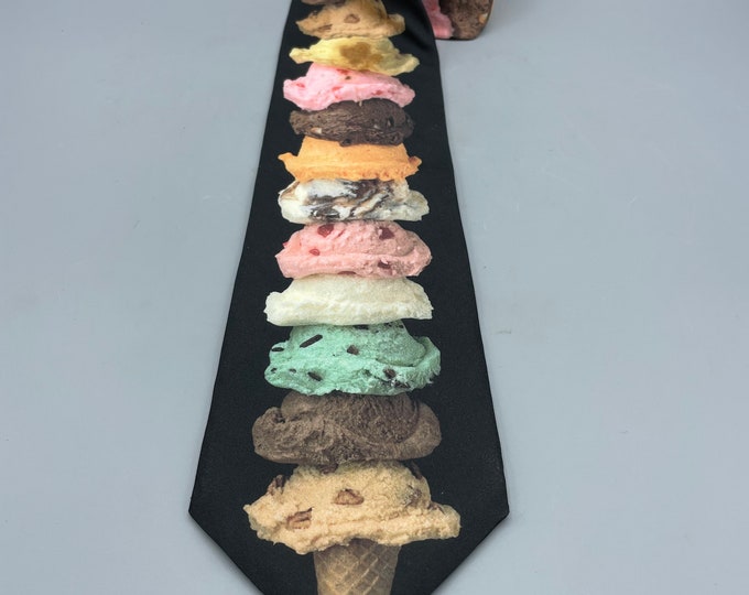 Ice Cream Cone Necktie Vintage Black Tie 1997 Ice Cream Scoops Novelty ...