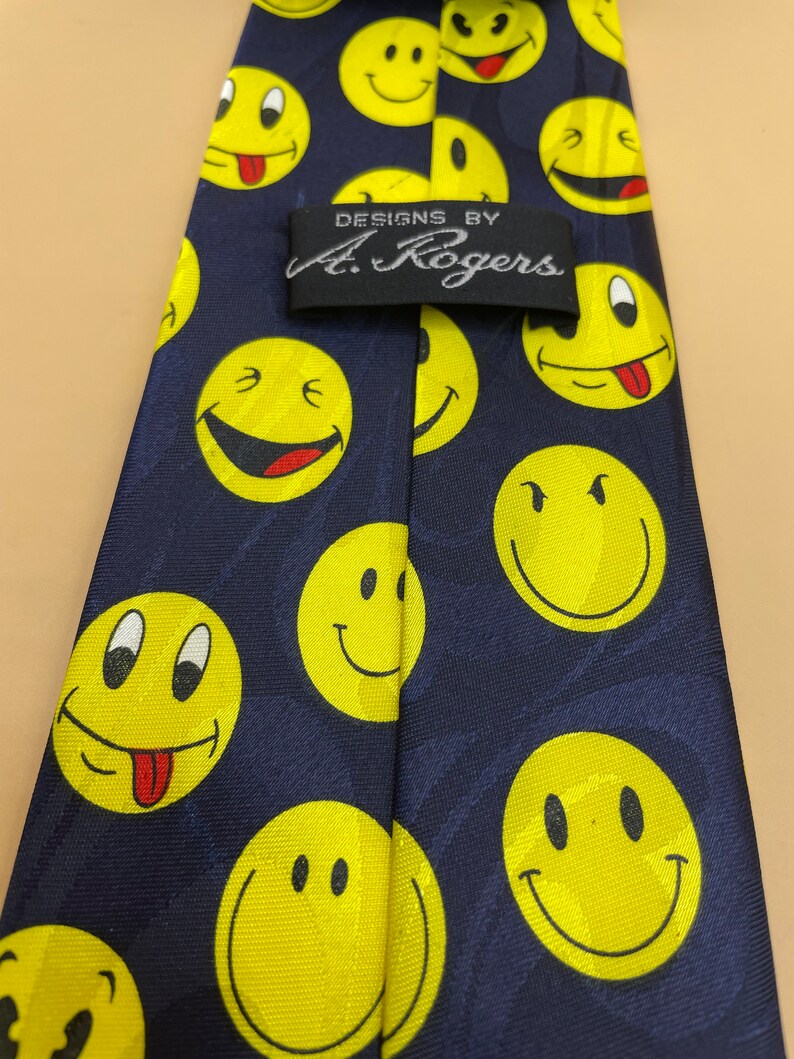 Smily Face Emoji Vintage Black Tie Yellow Smiley Face A. Rogers Necktie ...