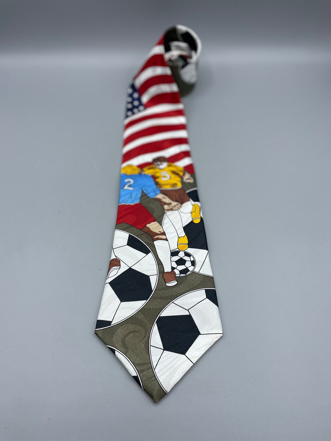 American Soccer Ball Tie Red White Blue US Flag Sports Tie Black White ...