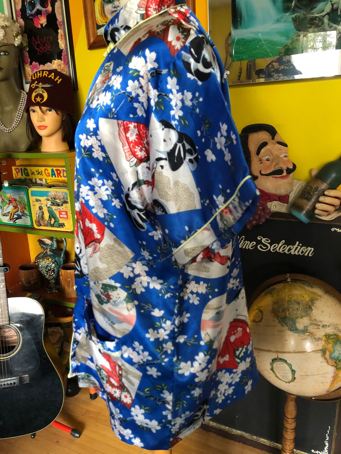 Japanese Geisha Blue Silk Shirt Cherry Blossom Design Asian | Etsy